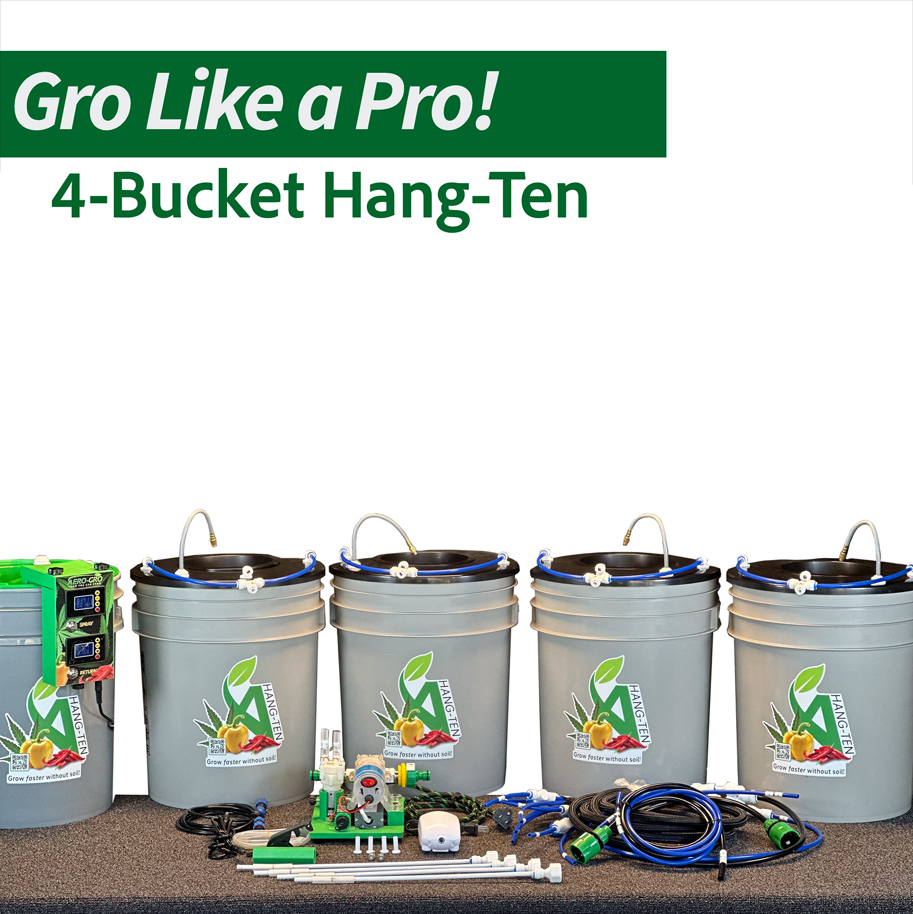 Hang-Ten 4-Bucket Medium-Pressure Aeroponic System - Aero-Gro